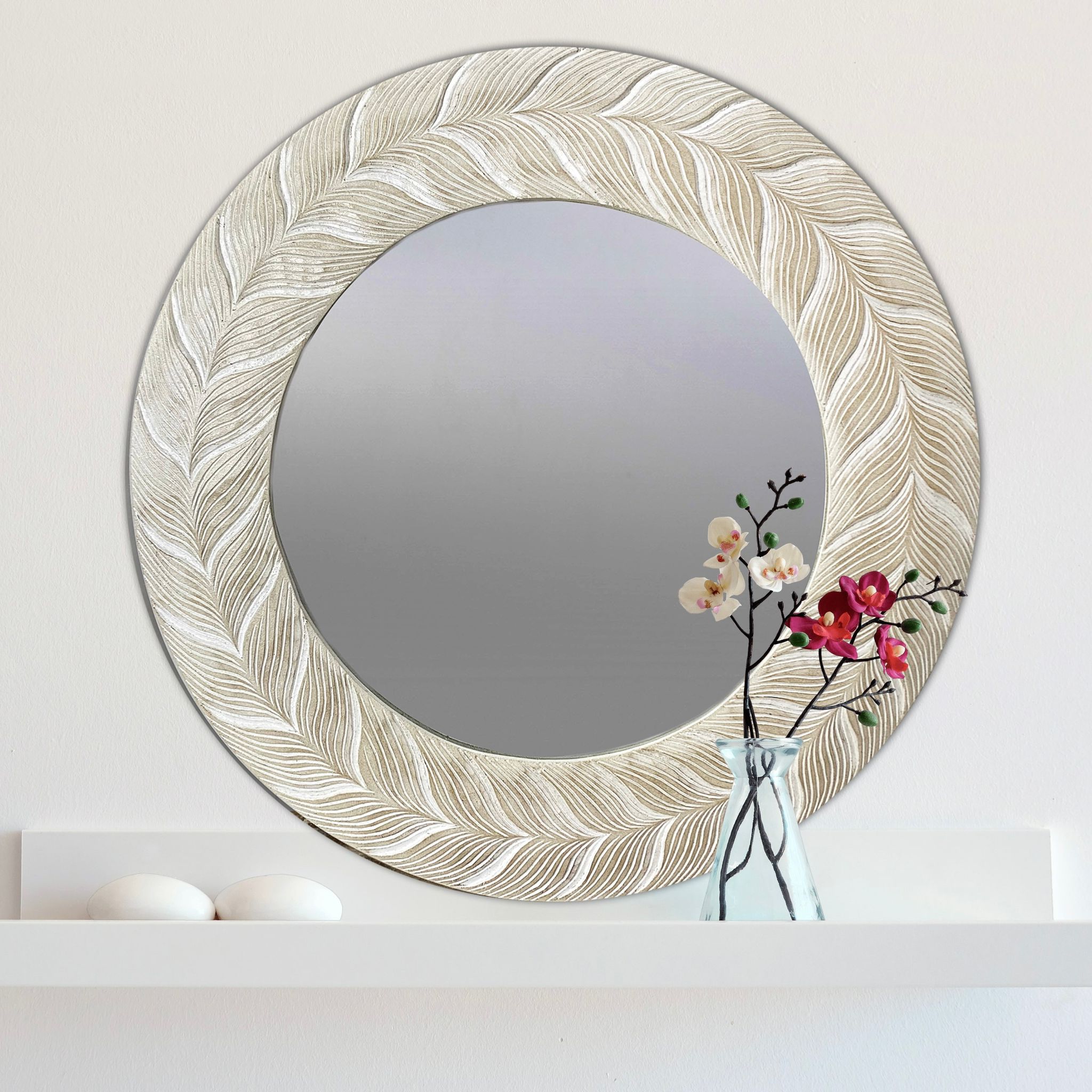 Hand Carved Mirror "Lovina" Antic-wash - 60 cm – Kulture Home Decor